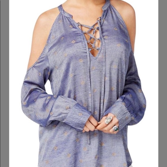 William Rast | Tops | William Rast Blouse Cyrus Chambray Cold Shoulder ...